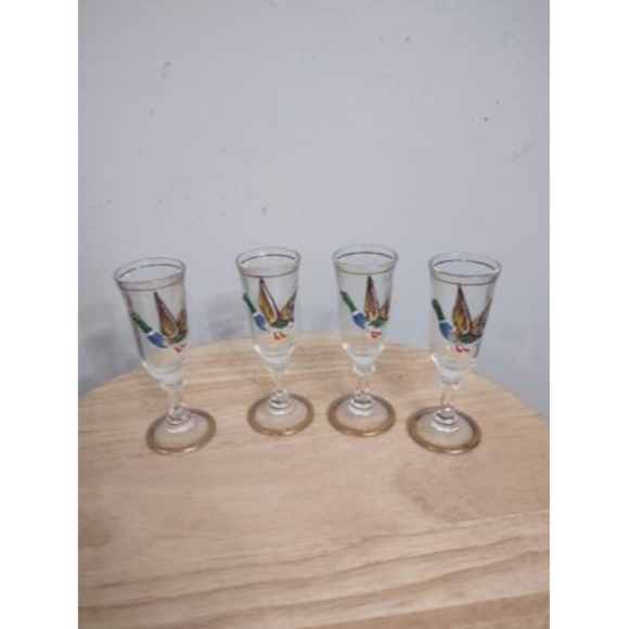 Accents | Handpainted Ducks Geese Shot Glasses Set Of 4 Glasses Gold ...